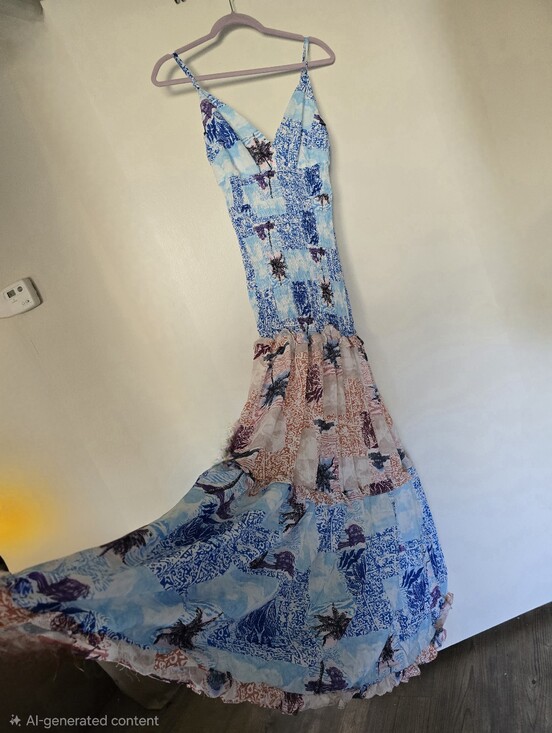 Chickways | Dresses | Chicways Boho Maxi Sundress In Blue Peach ...